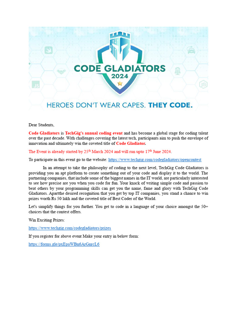 Code Gladiators 2024 | PDF
