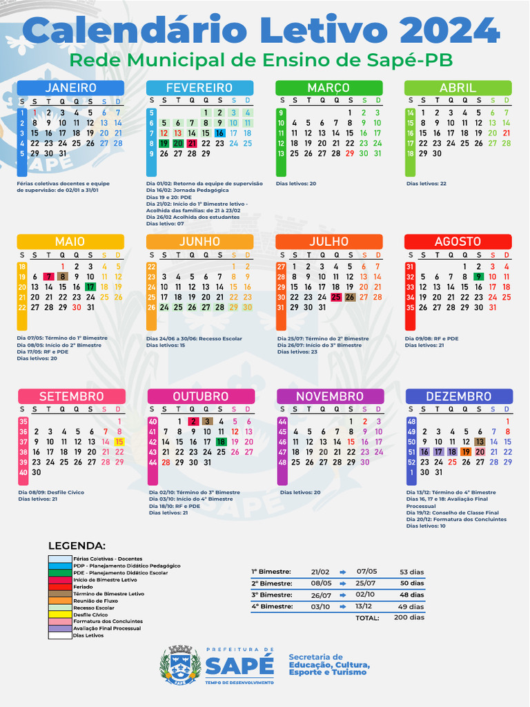 Calendário Letivo 2024 - Sapé-PB | PDF