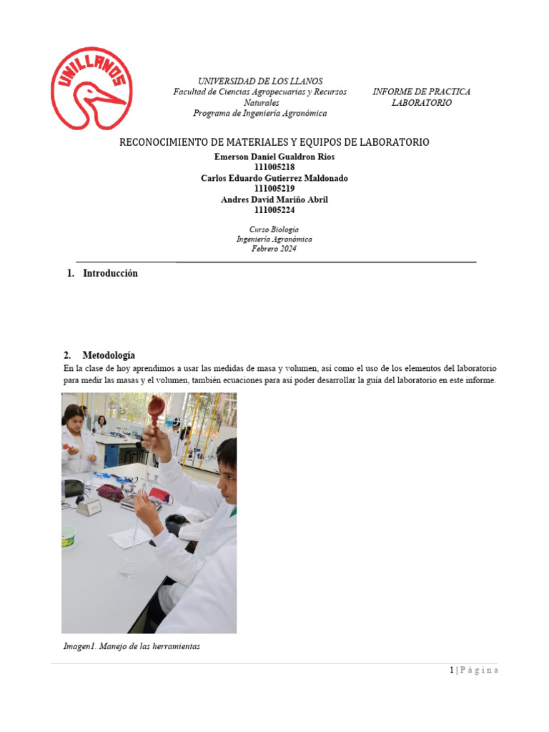 Informe Laboratorio Quimica 2 Pdf Medición Laboratorios