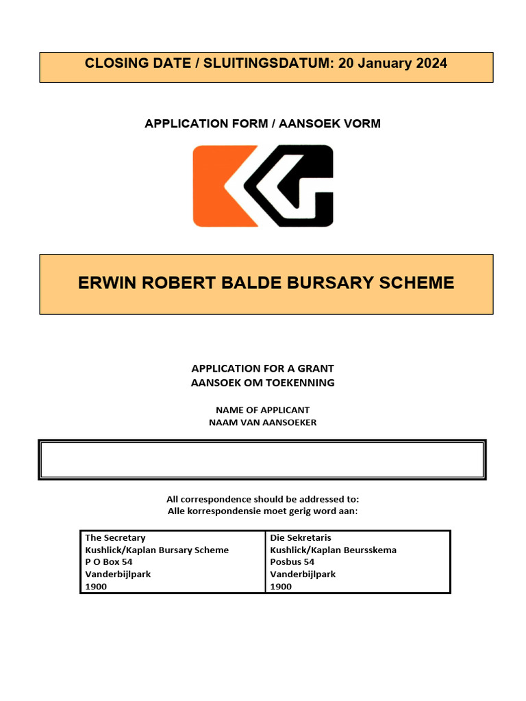 Erwin Robert Balde Bursary Scheme 2024 Application Form | PDF