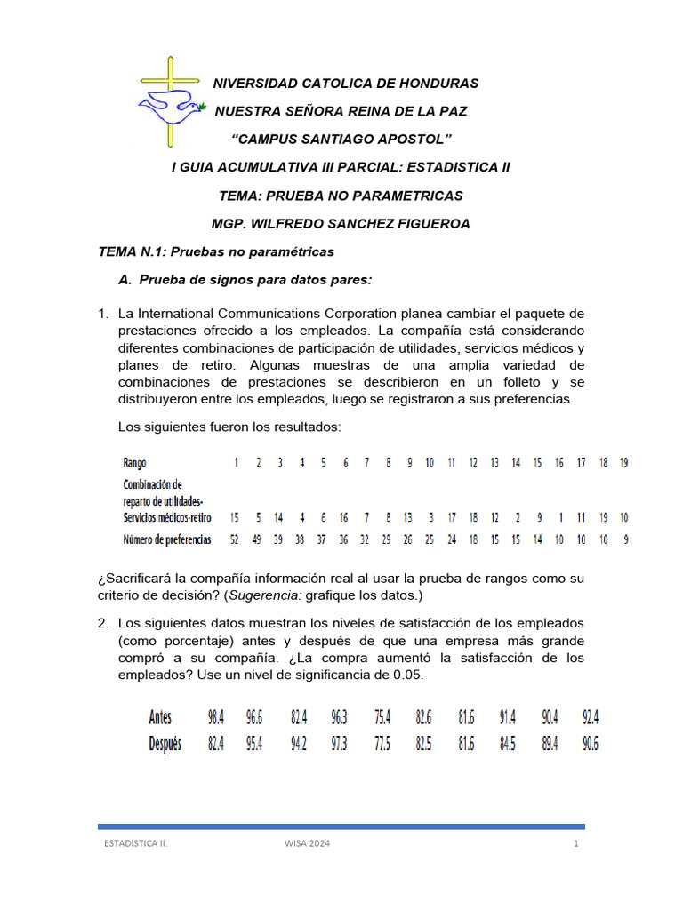 Guia III Parcial Estadistica II (Pruebas No Parametricas 2024) | PDF | Meteorología | Temperatura