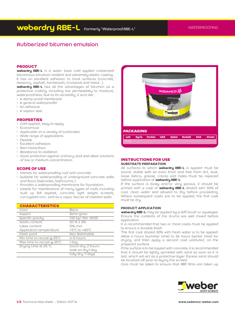 Waterproof Rubberized Bitumen Emulsion | PDF | Concrete | Building ...