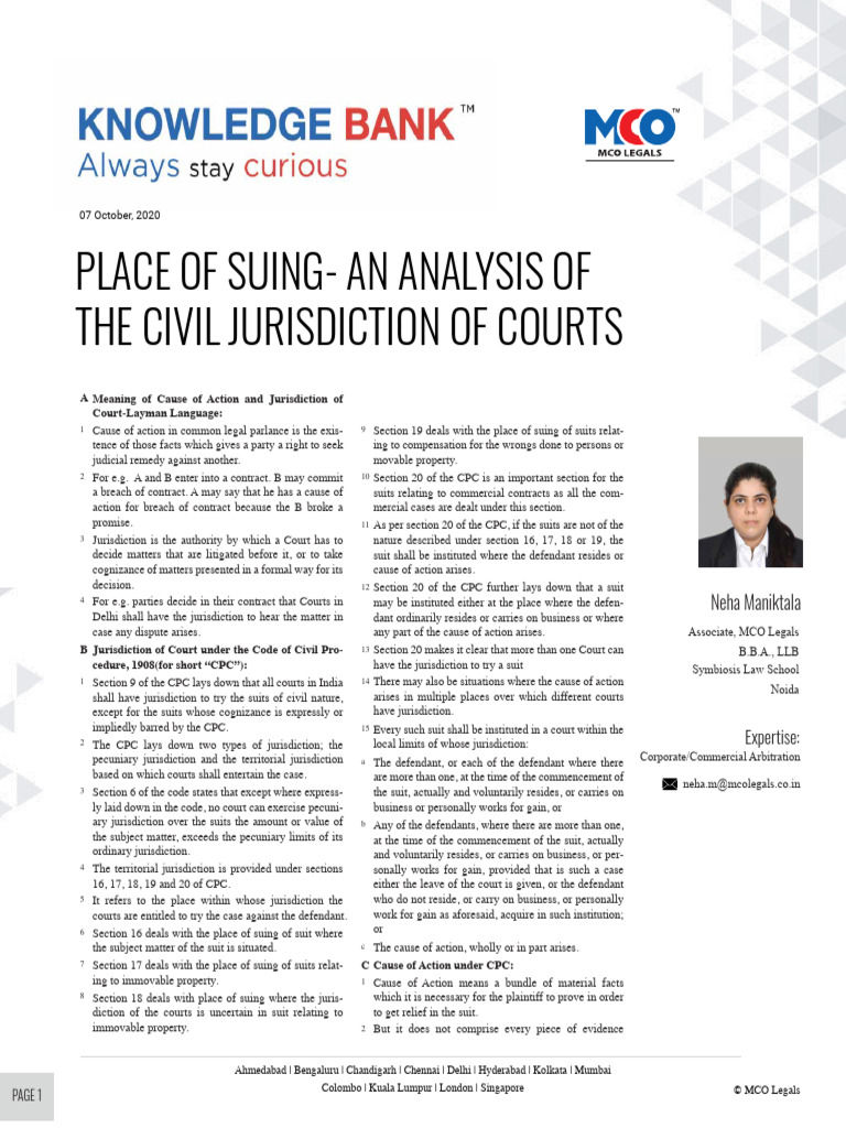 Place of Suing An Analysis of The Civil Jurisdiction of Courts | PDF ...