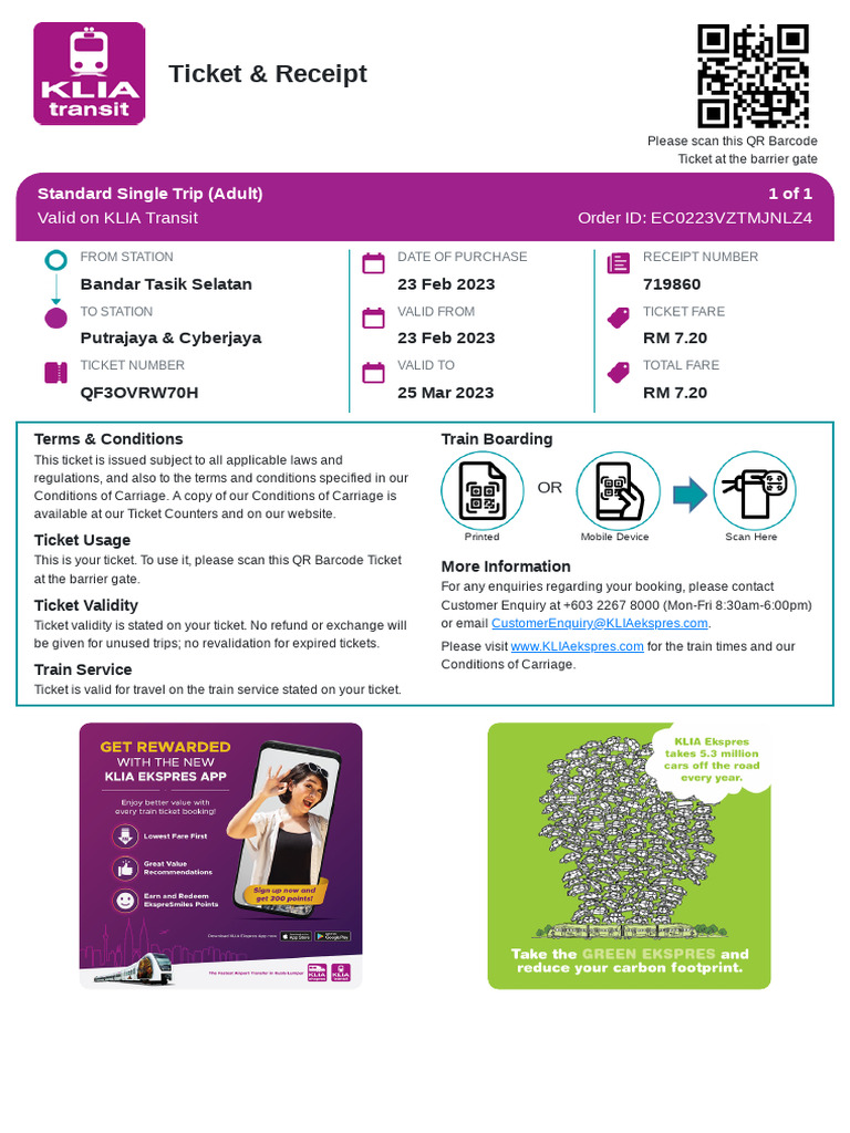 KLIA Transit E-Ticket(s) | PDF | Ephemera