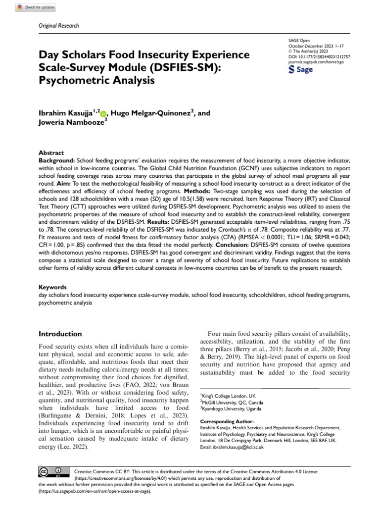 Kasujja Et Al 2023 Day Scholars Food Insecurity Experience Scale Survey ... Kasujja Et Al 2023 Day Scholars Food Insecurity Experience Scale Survey ...