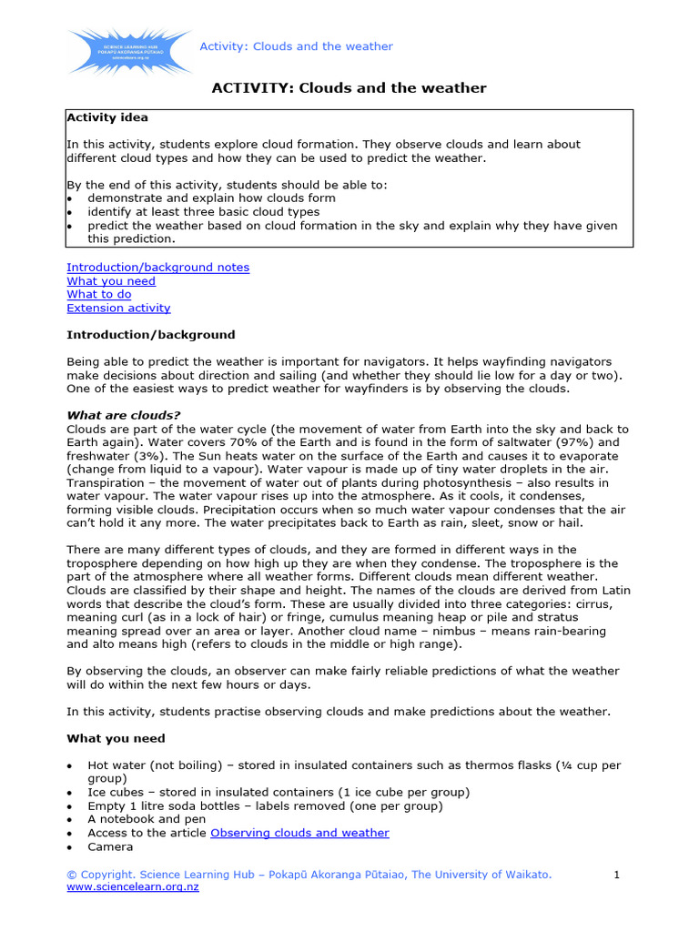 Clouds and The Weather Activity | PDF | Cloud | Water Vapor