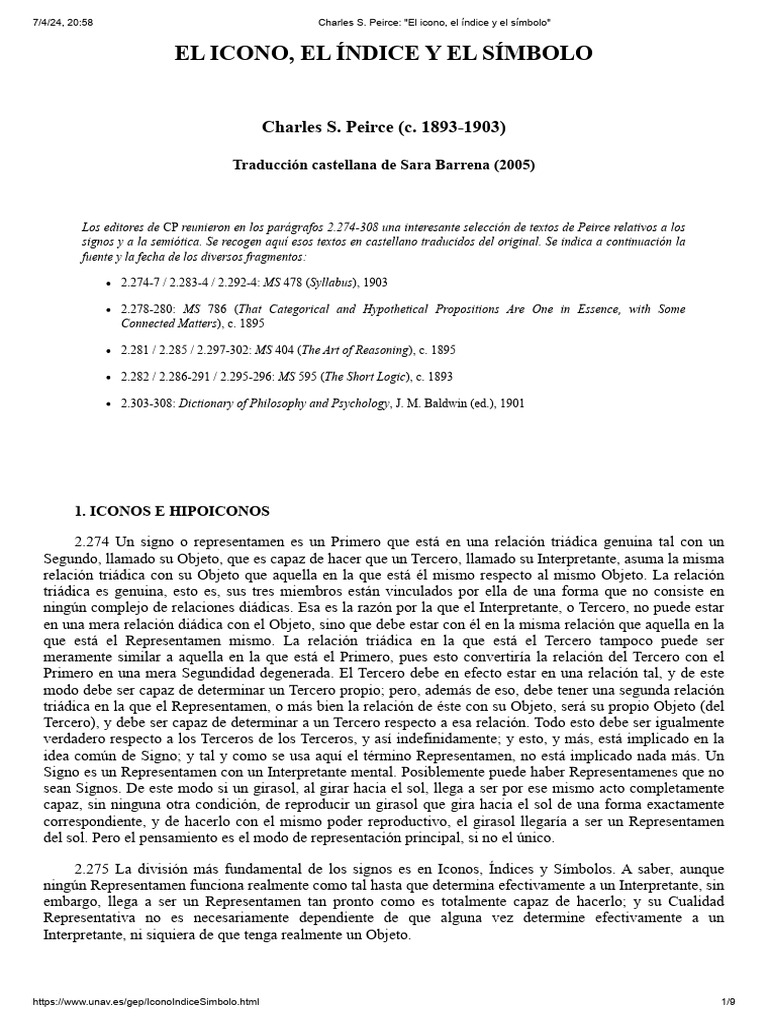 Iconos, Índices y Símbolos en Peirce | PDF | Los símbolos | Verdad
