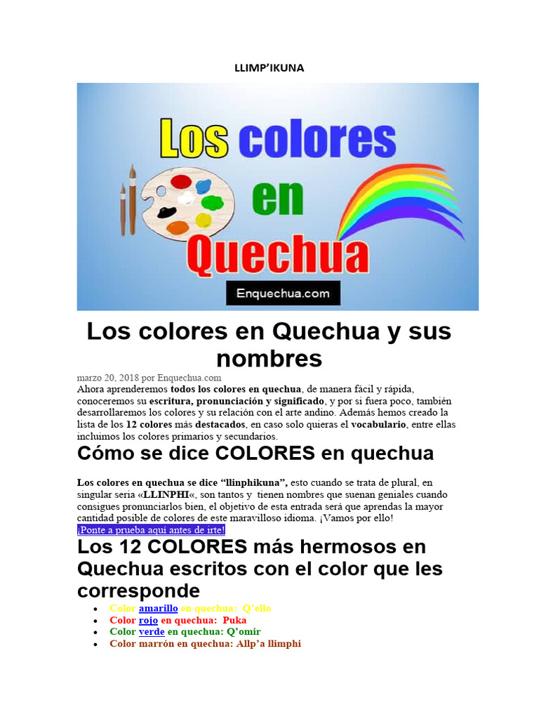 Colores en Quechua | PDF | Color | Rojo