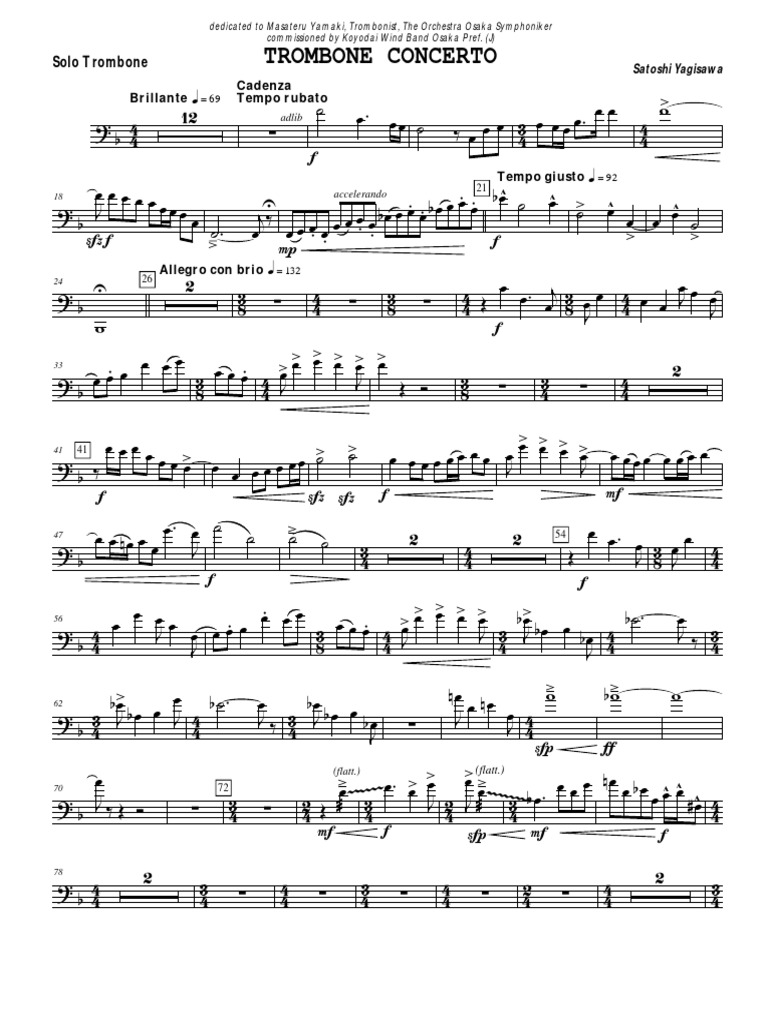 Trombone Concerto - Satoshi Yagisawa | PDF | Trombone | Woodwind Instruments