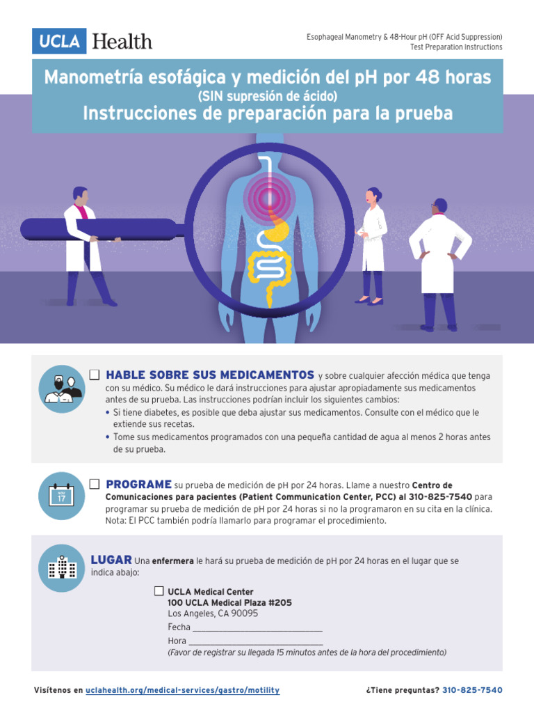 Instrucciones para Prueba de pH y Manometría | PDF | Esófago | Medicina ...