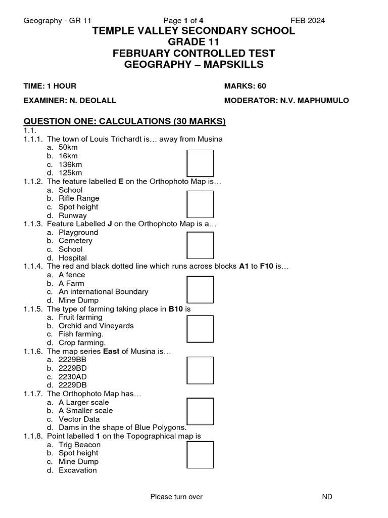 Term 1 Feb Controlled Test TVS Grade 11 | PDF | Geographic Information ...