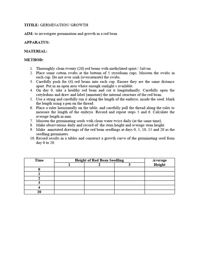 Red Bean Germination Experiment Guide | PDF | Seedling | Germination