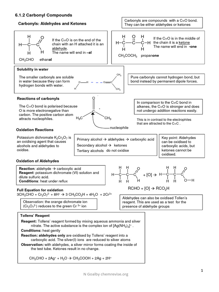 6.1.2-revision-guide-carbonyls | PDF | Aldehyde | Ketone