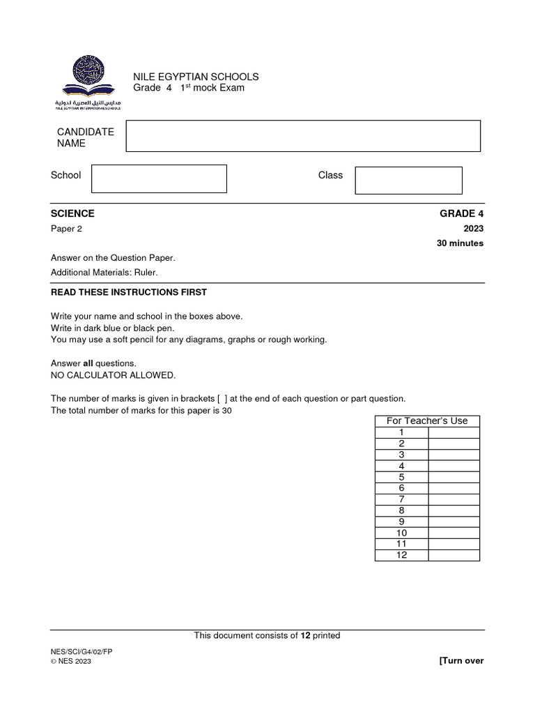 Science - G4 - QP - 02 - Mock 1 - 2023 | PDF