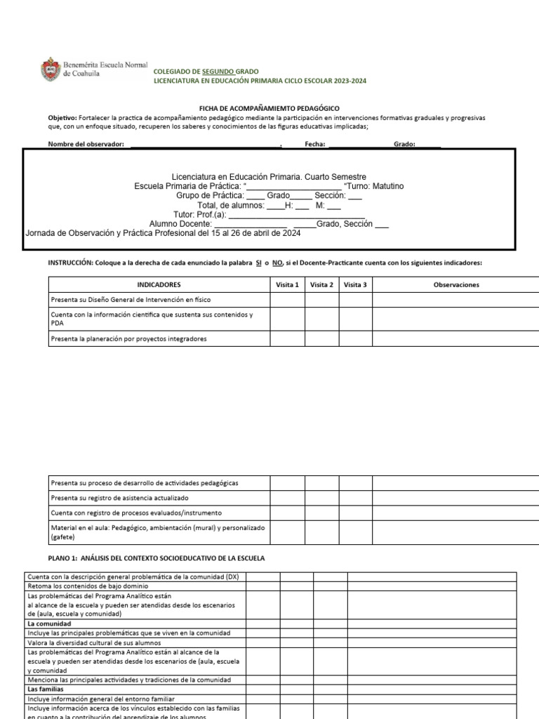 Ficha de Acompañamiento Pedagógico. Nem Marzo 2024 | PDF | Evaluación | Enseñando