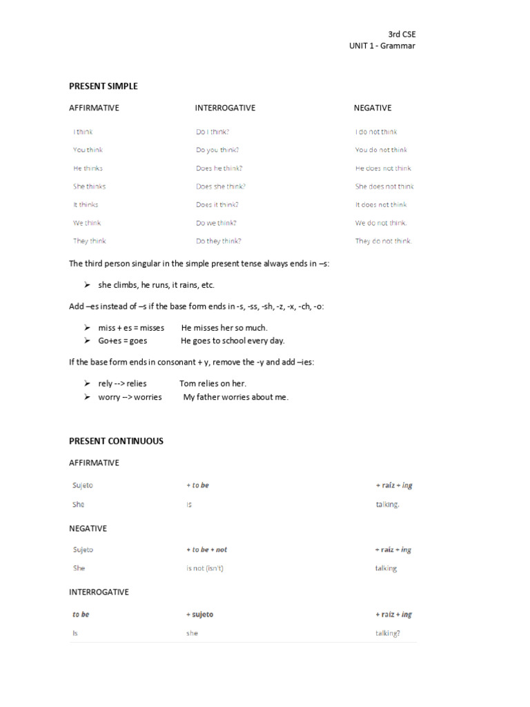 Present Simple and Continuous Grammar Guide | PDF | Grammatical Tense ...