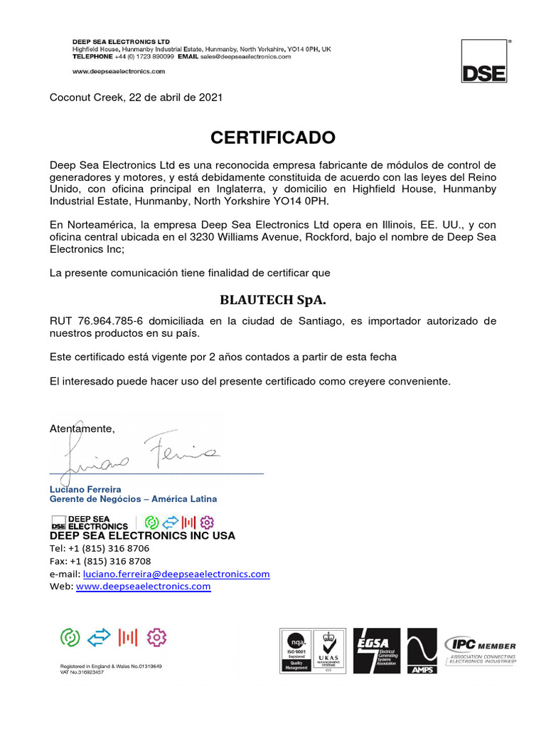 Certificado de Distribucion DeepSea 2021 - 2023 | PDF