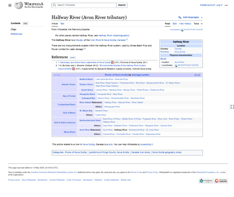 Halfway River (Avon River tributary) - Wikipedia | PDF | Earth Sciences