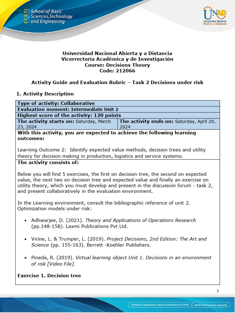 Activity Guide And Evaluation Rubric Unit 2 Task 2 Decisions Under Risk Pdf