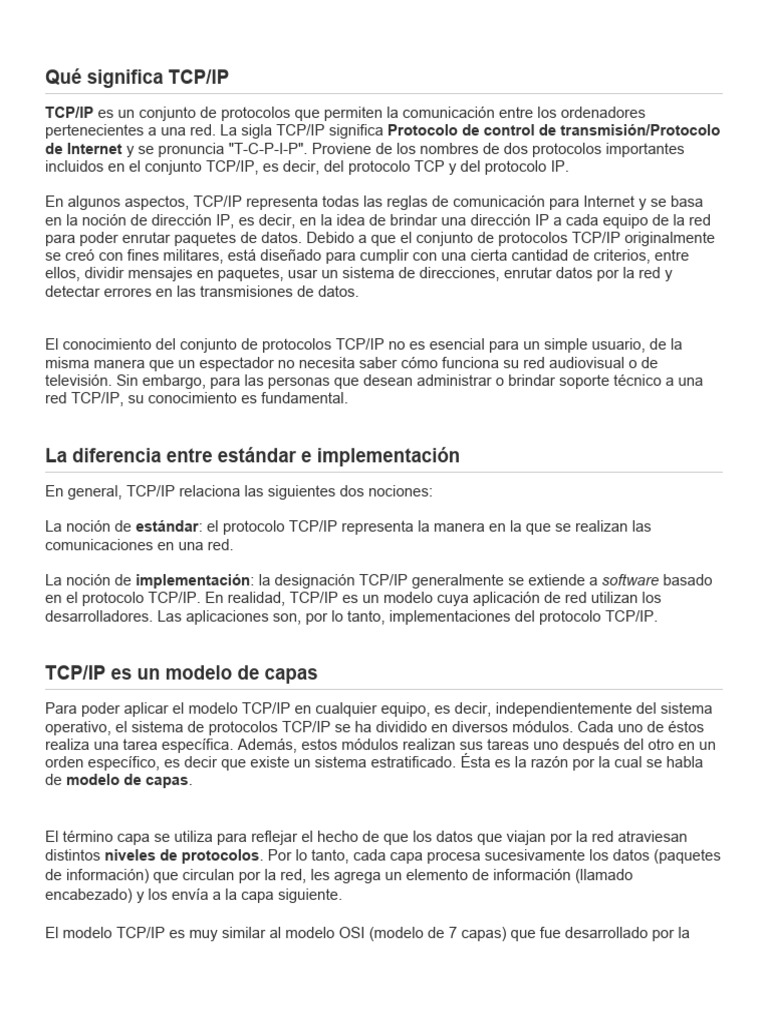 Significado y Funciones de TCP/IP | PDF | Protocolos de internet | Conjunto de protocolos de ...