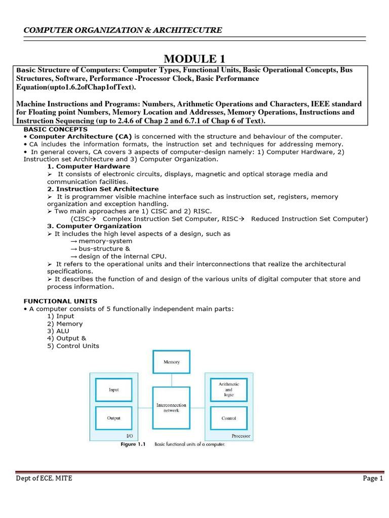 COA Module 1 BEC306C | PDF | Computer Data Storage | Central Processing Unit