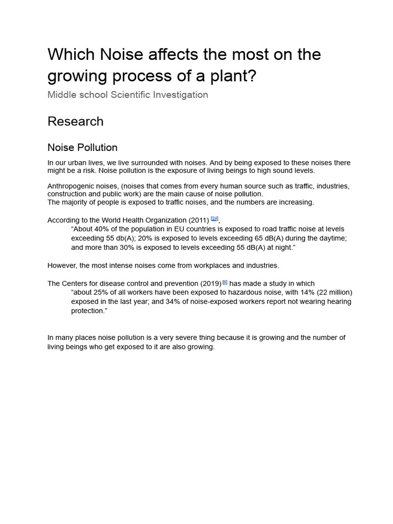 MiddleSchoolResearch Noiseandplants | PDF | Sound | Noise