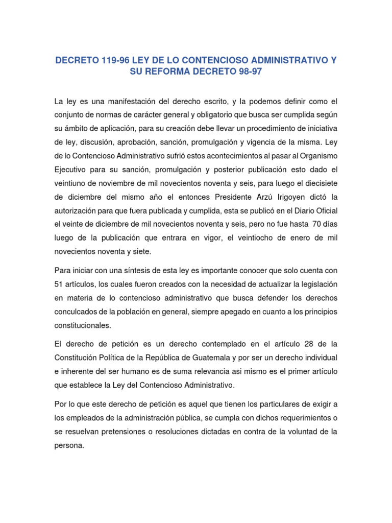 Ley de Lo Contencioso Administrativo, Elementos | PDF | Ley administrativa | Ley procesal