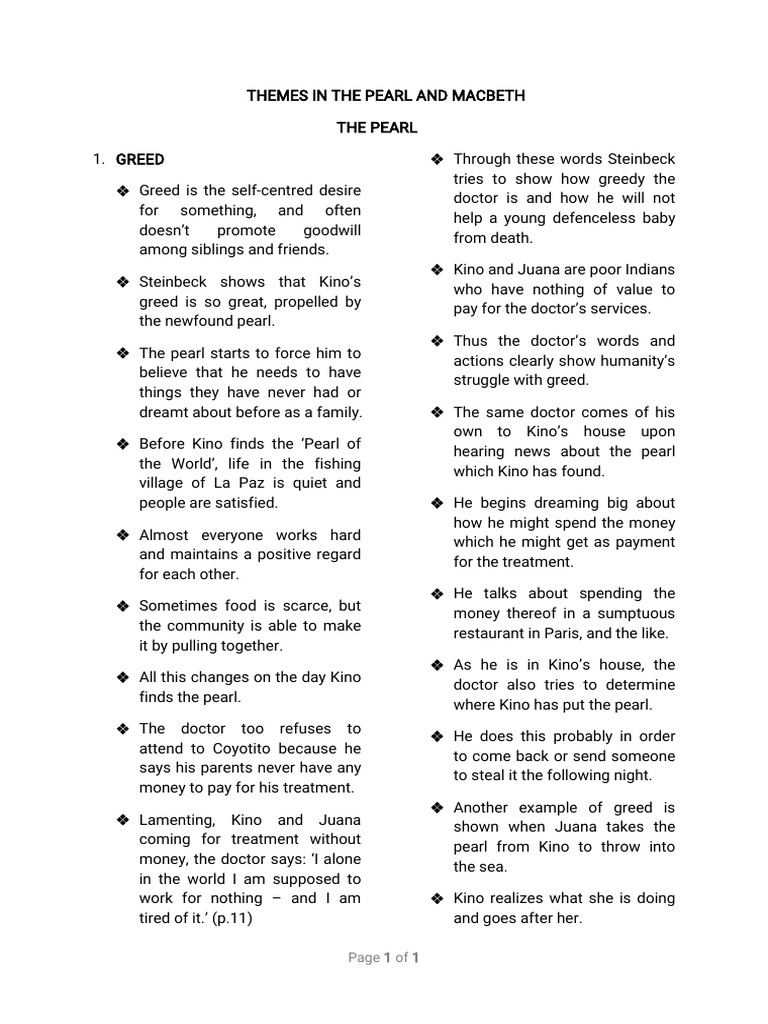 Themes in The Pearl and Macbeth | PDF