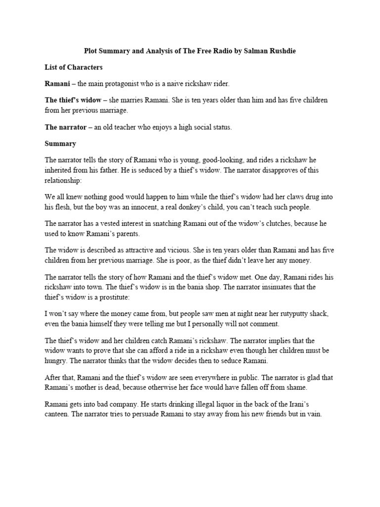 223116plot Summary and Analysis of The Free Radio by Salman Rushdie | PDF
