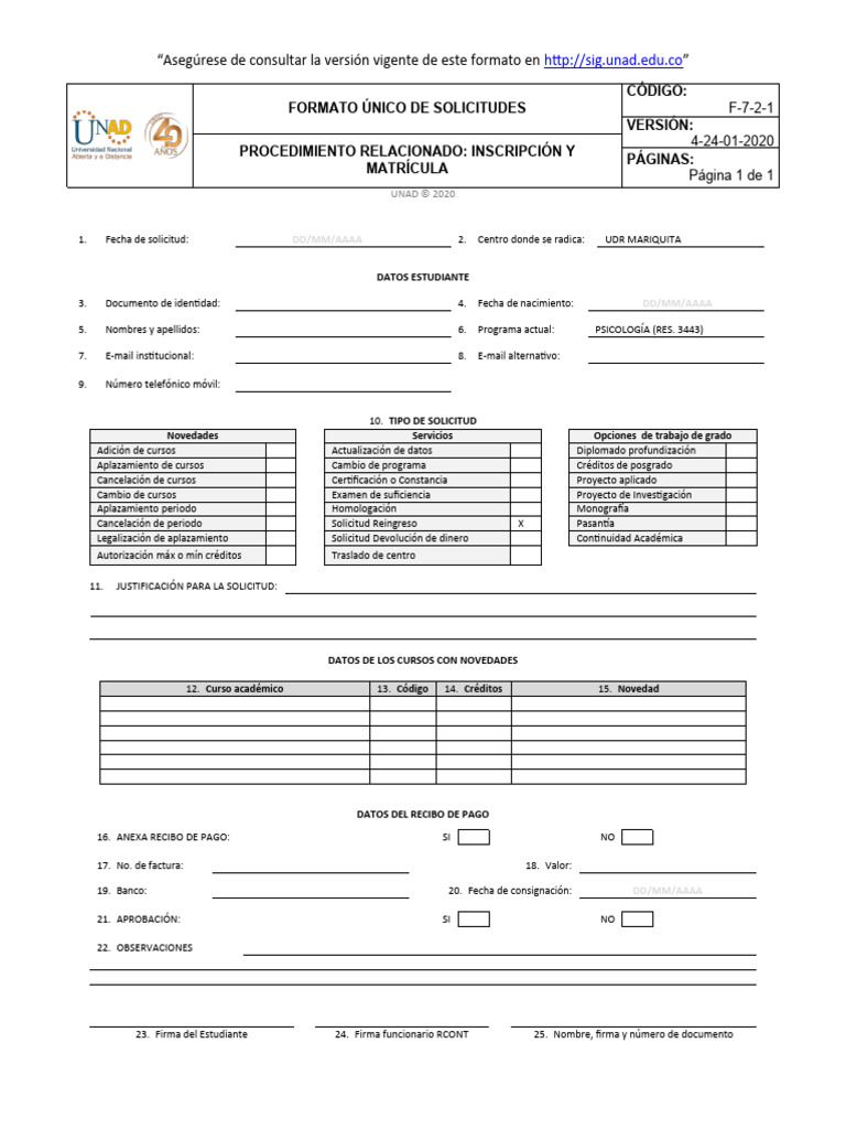 F-7-2-1 Formato Único de Solicitudes | PDF