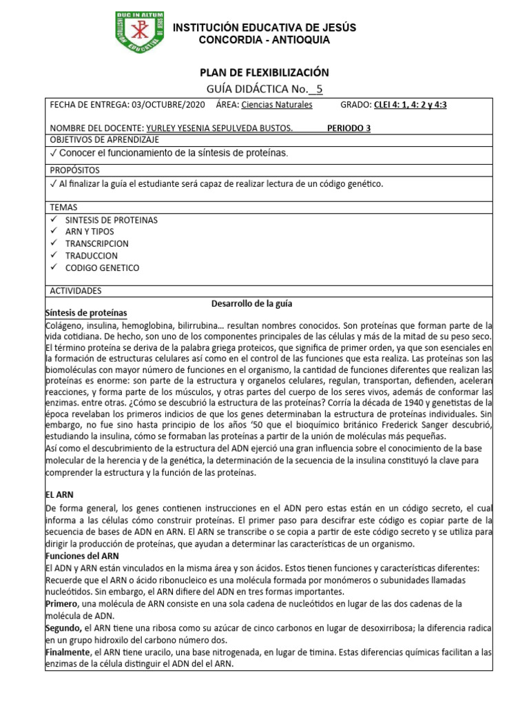GUIA 5 PERIODO 3 clei4 CIENCIAS NATURALES (1) | PDF | Rna | Adn