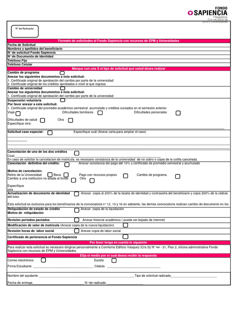 Formato de Solicitud Epm | Descargar gratis PDF | Documento de identidad