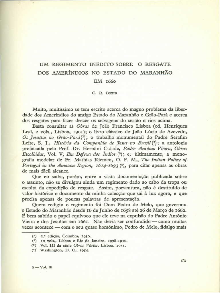 C. R. Boxer - Um regimento inédito sobre o resgate dos ameríndios no ...