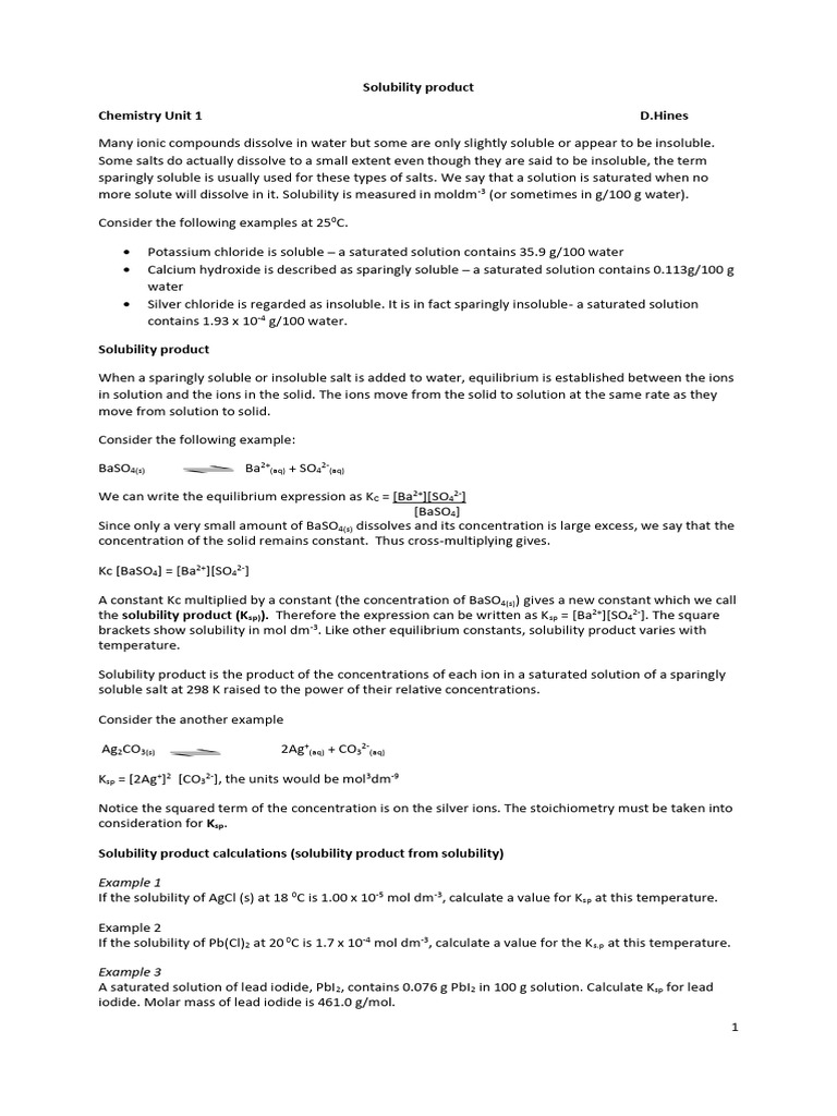Solubility Product-Chemistry Unit 1 | Download Free PDF | Solubility ...