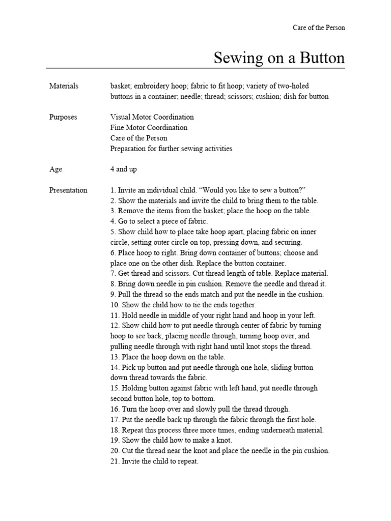 Sewing On A Button MC | PDF | Sewing Needle | Sewing