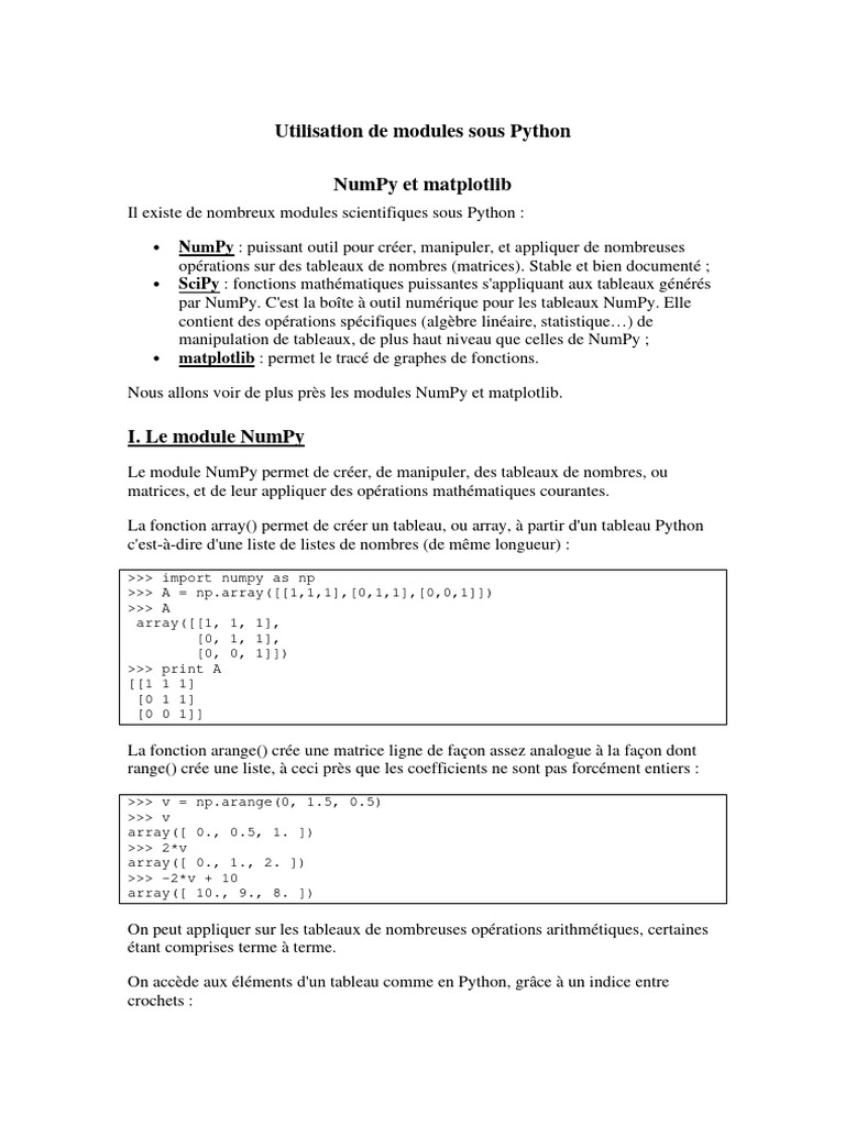 Utilisation de Modules Sous Python | PDF | Matrice (Mathématiques) | Module sur un anneau