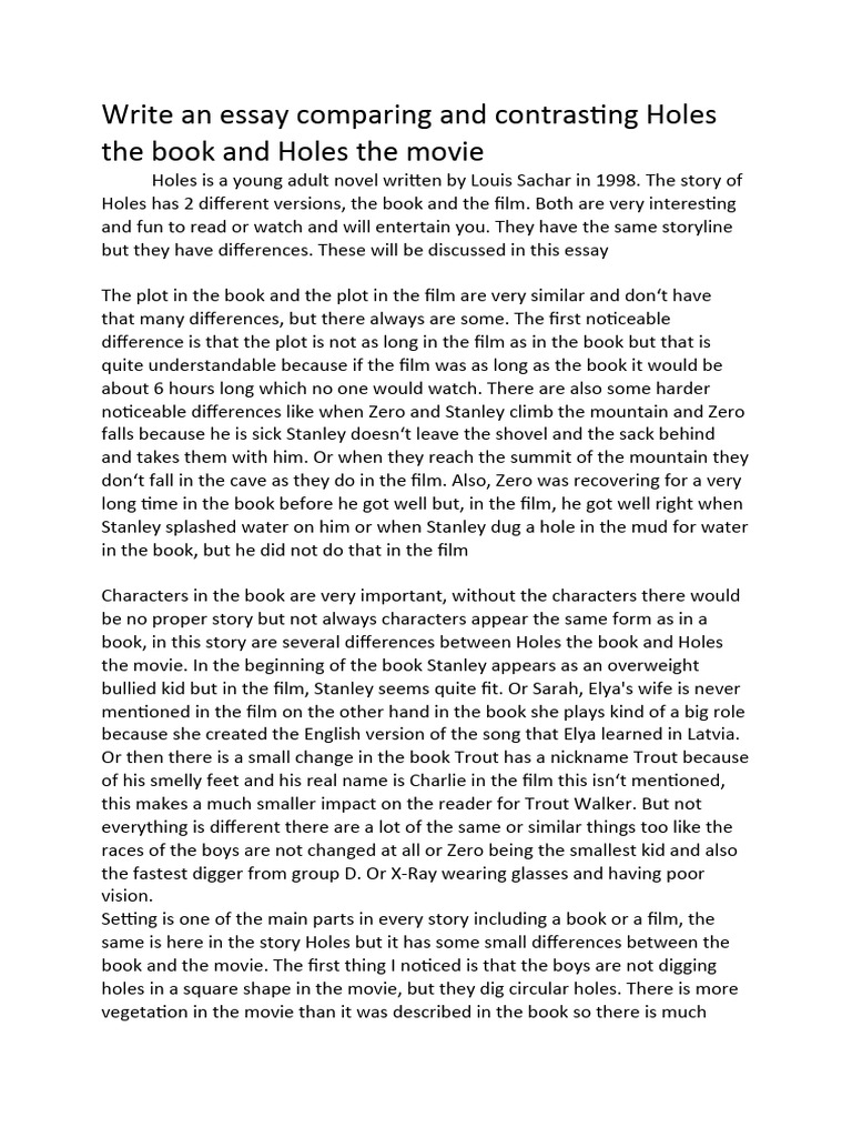 Comparison of Holes The Book and Holes The Film | PDF