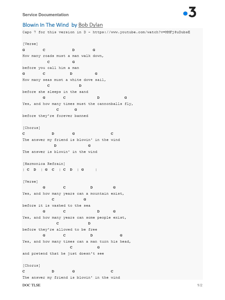 Bob Dylan - Blowin in The Wind | PDF | Refrain | Song Recordings