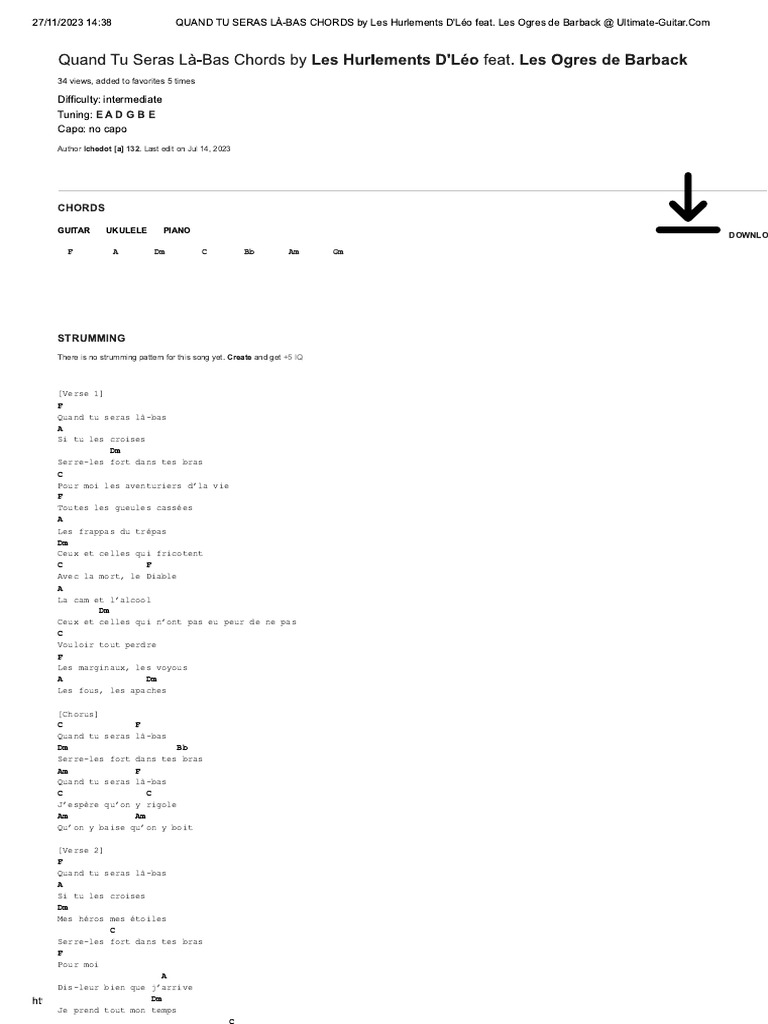 QUAND TU SERAS LÀ-BAS CHORDS by Les Hur... Ogres de Barback at Ultimate-Guitar | PDF