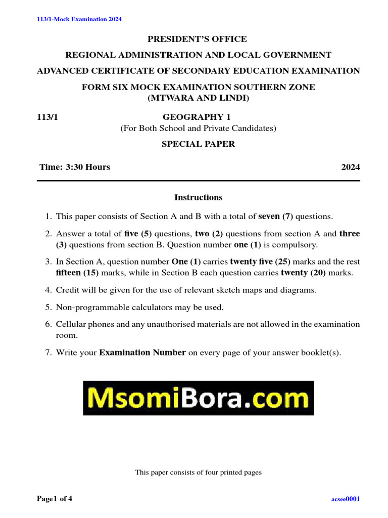 Geography Mock Exam 2024 Guide | PDF | Soil | Contour Line