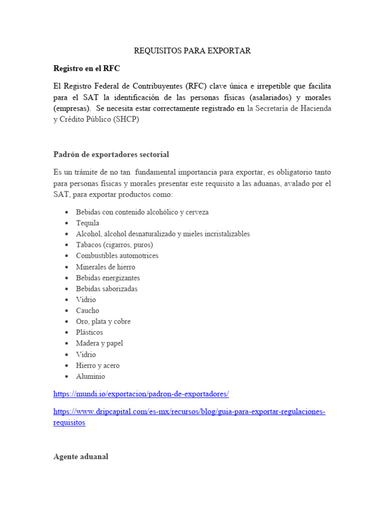 Requisitos para Exportar | PDF