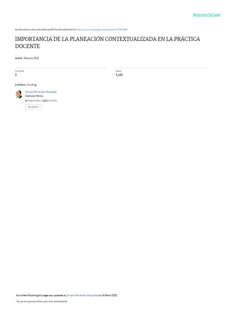 Importancia de La Planeación Contextualizada en La Práctica Docente ...