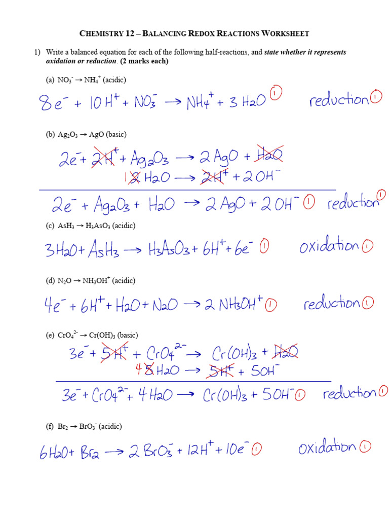 Balancing Redox Reactions Worksheet Solutions 1tr9hny | Download Free ...