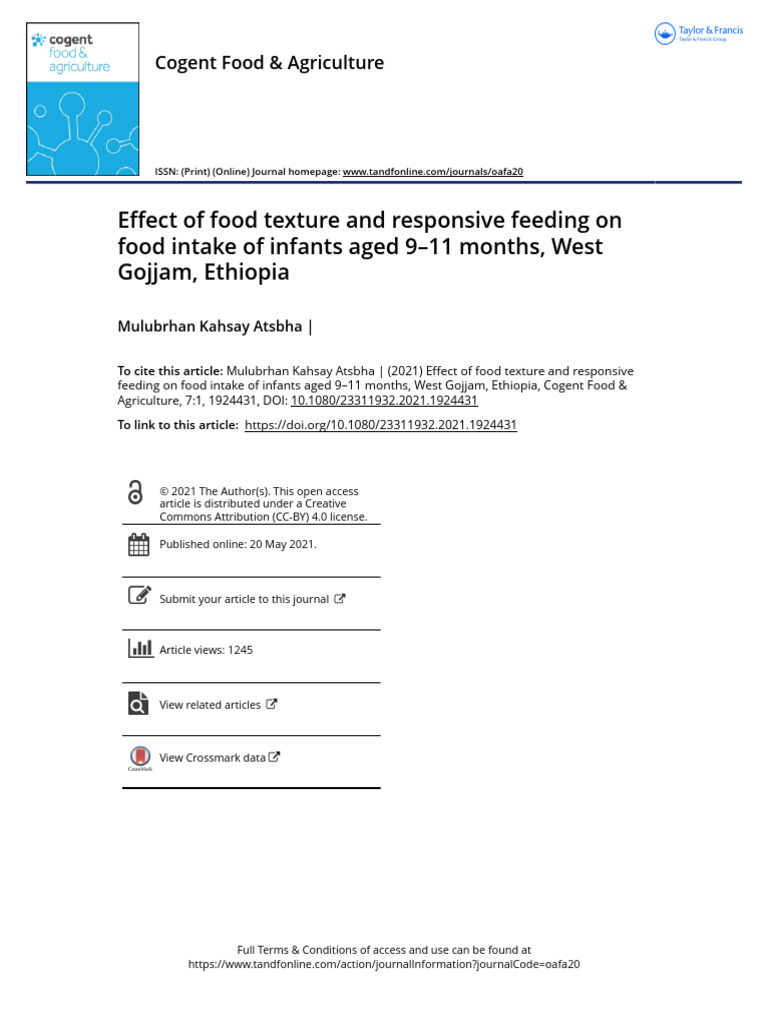 Effect of Food Texture and Responsive Feeding On Food Intake of Infants ...