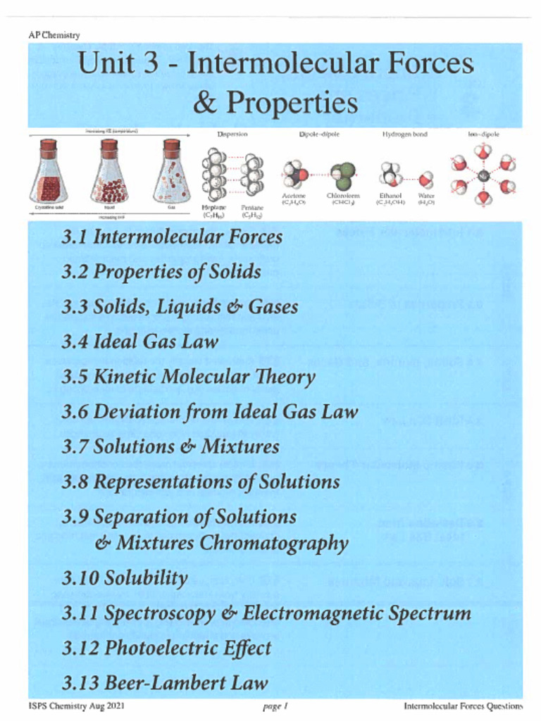 Unit 3 Intermolecular Forces Properties Questions With Answers | PDF