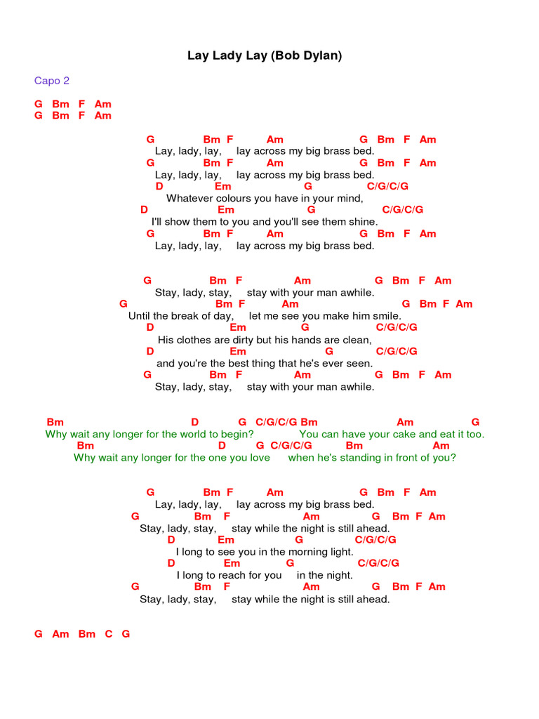 lay-lady-lay-bob-dylan-accords-guitare | PDF | American Songs | Folk Songs