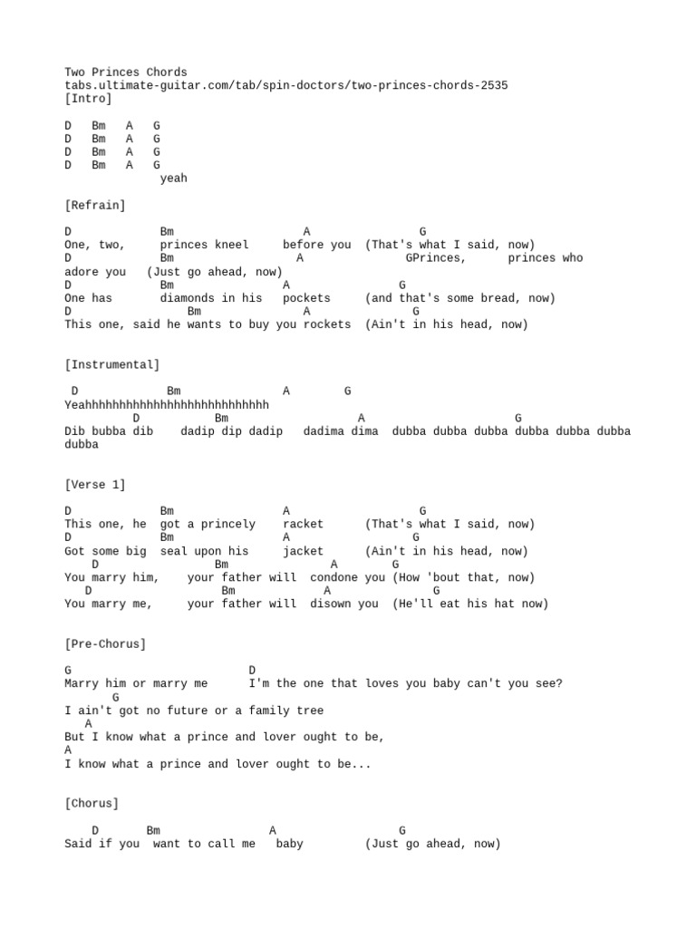 Spin Doctors - Two Princes | Download Free PDF | Song Structure | Song ...