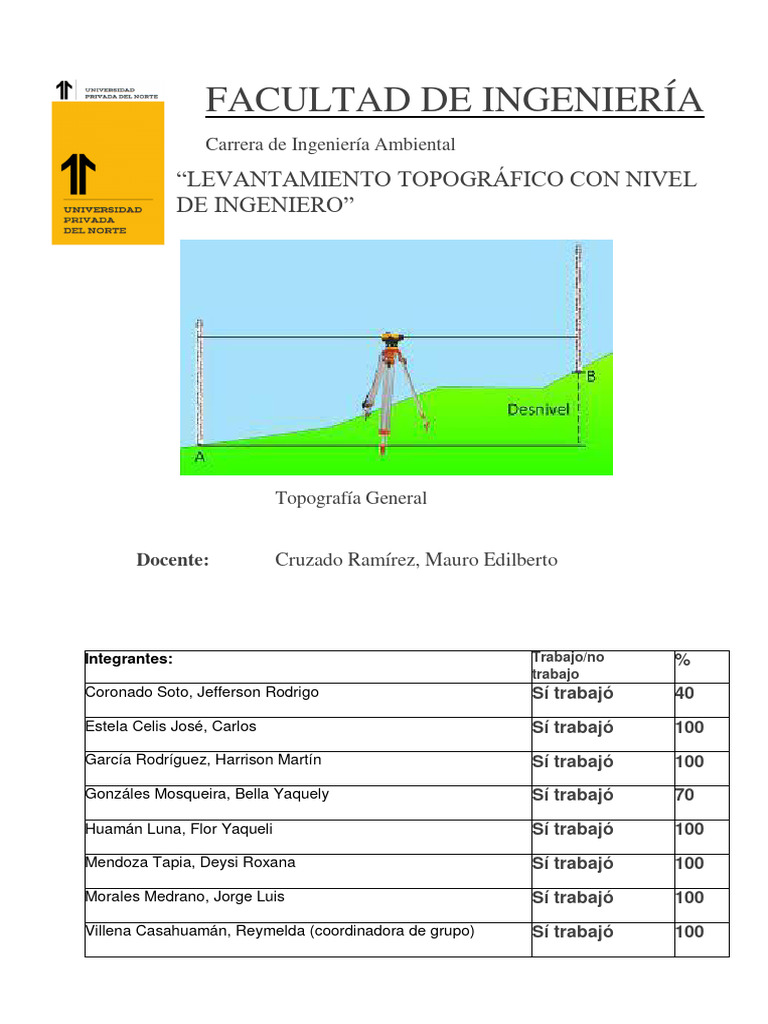 T3 Informe Levantamiento Topográfico Con Nivel de Ingeniero | PDF | Topografía