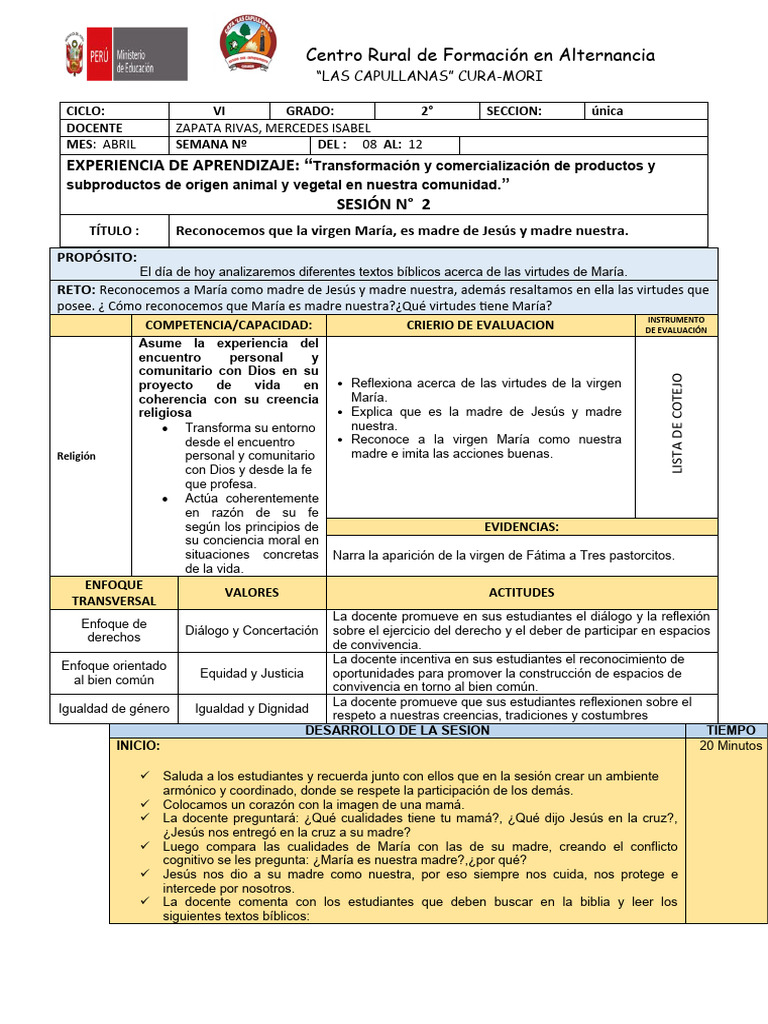 SESIÓN 02 VIRTUDES DE MARÍA | PDF | María, madre de Jesús | Evaluación