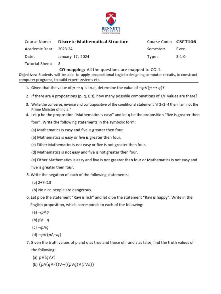 DMS Tutorial Sheet 2 | PDF